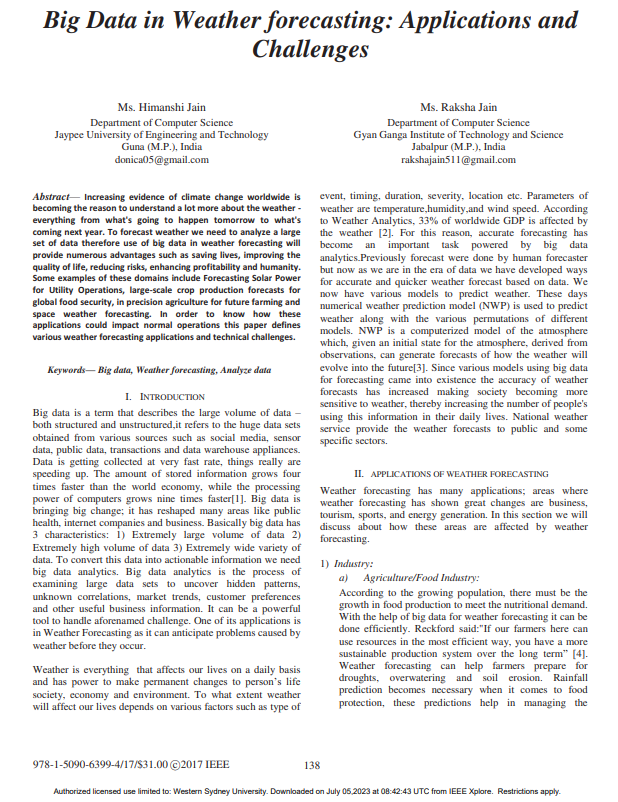 Big Data In Weather Forecasting Applications And Challenges Ictforag